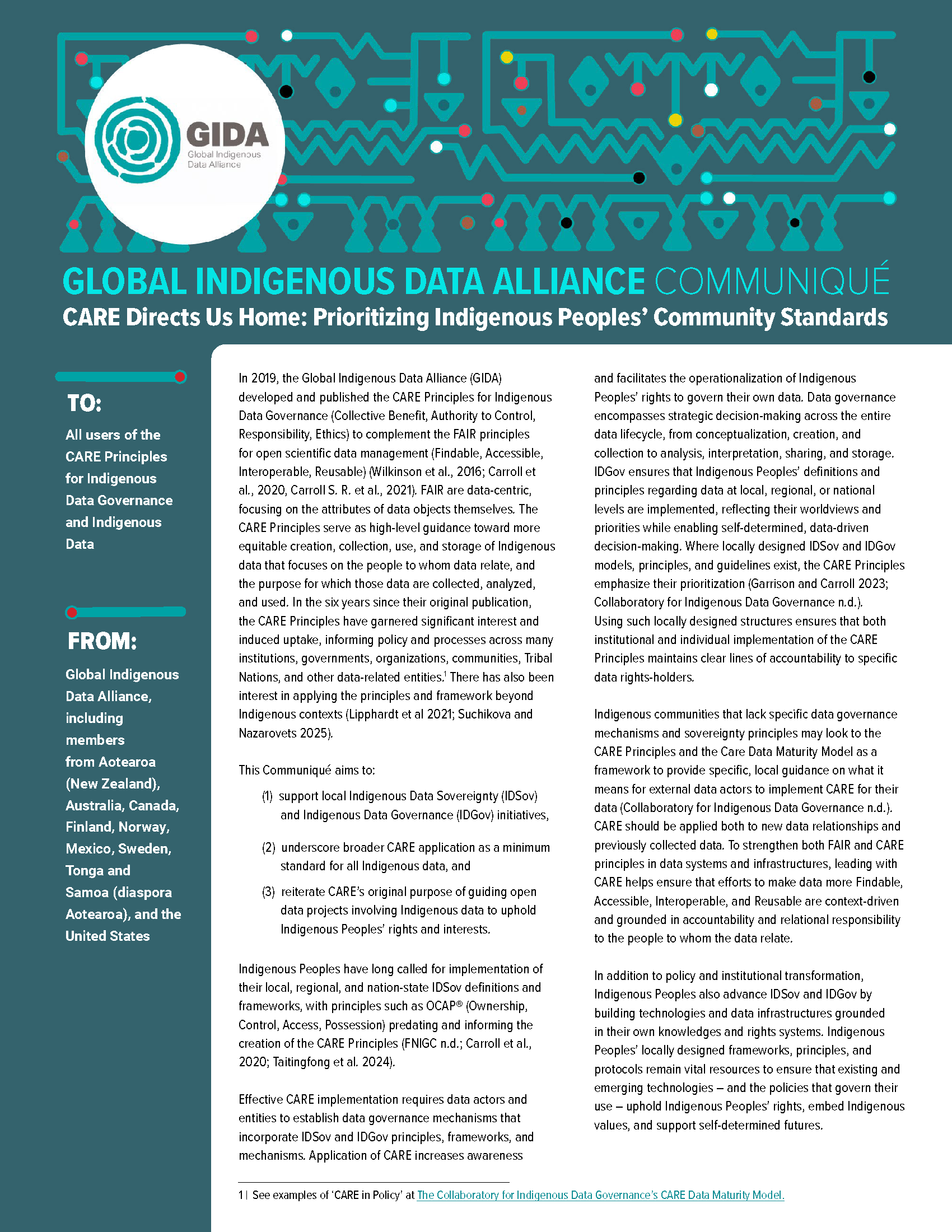 GIDA: CARE Directs Us Home: Prioritizing Indigenous Peoples’ Community Standards - The First ...